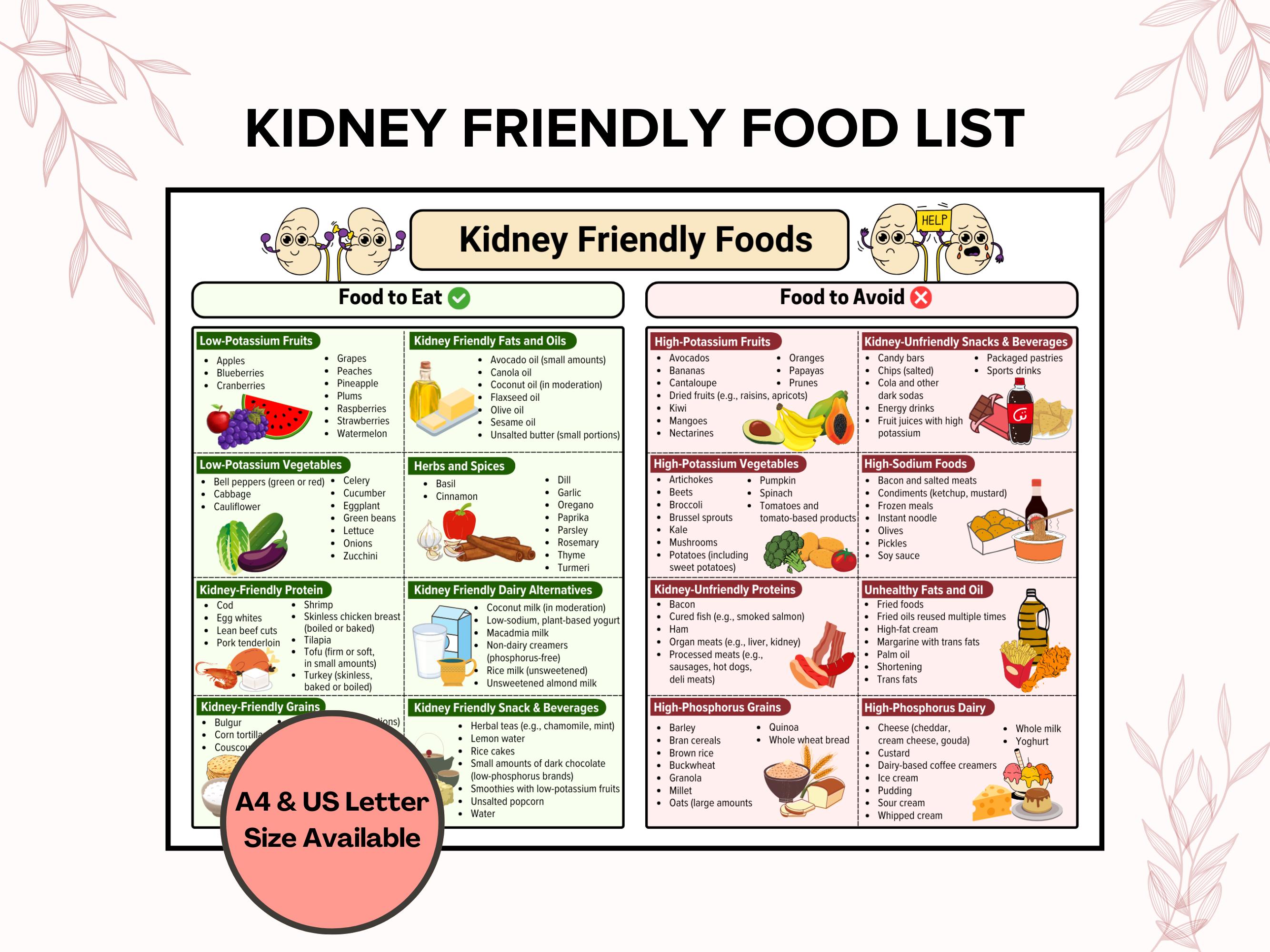 Kidney Friendly Food List Printable, Kidney Diet Chart, Low Potassium ...
