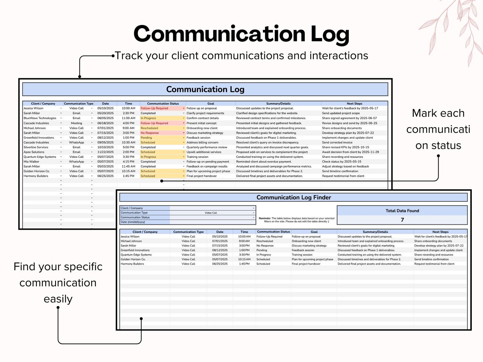 Client Tracker Spreadsheet Small Business Template, Customer Database ...