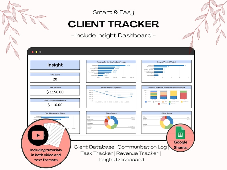 Client Tracker Spreadsheet Small Business Template, Customer Database ...
