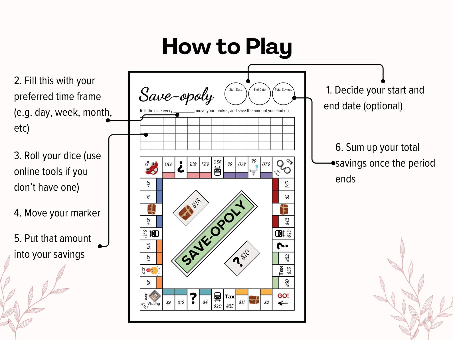 Saveopoly Savings Challenge, Printable Savings Game, Money Tracker ...