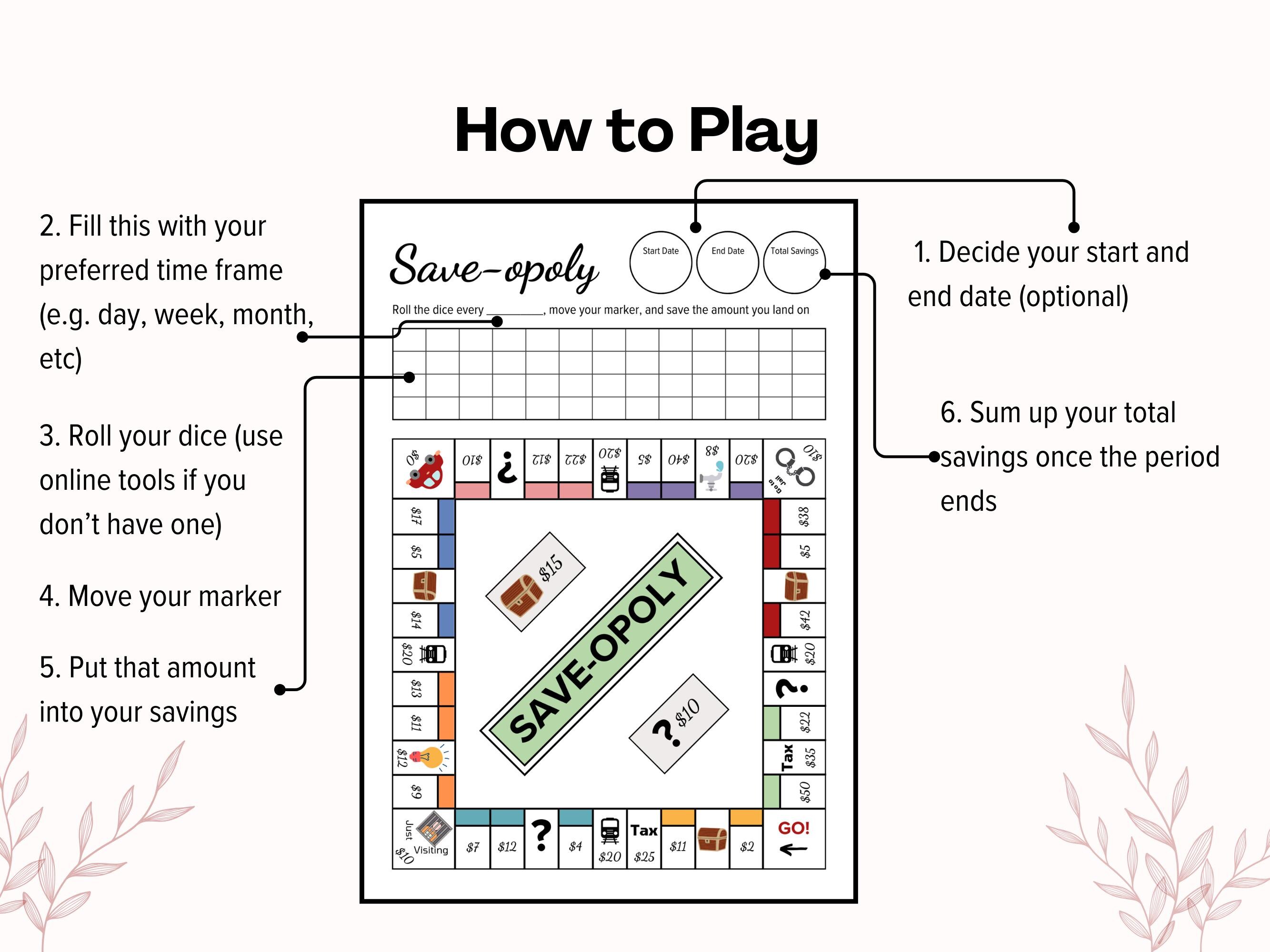 Saveopoly Savings Challenge, Printable Savings Game, Money Tracker ...