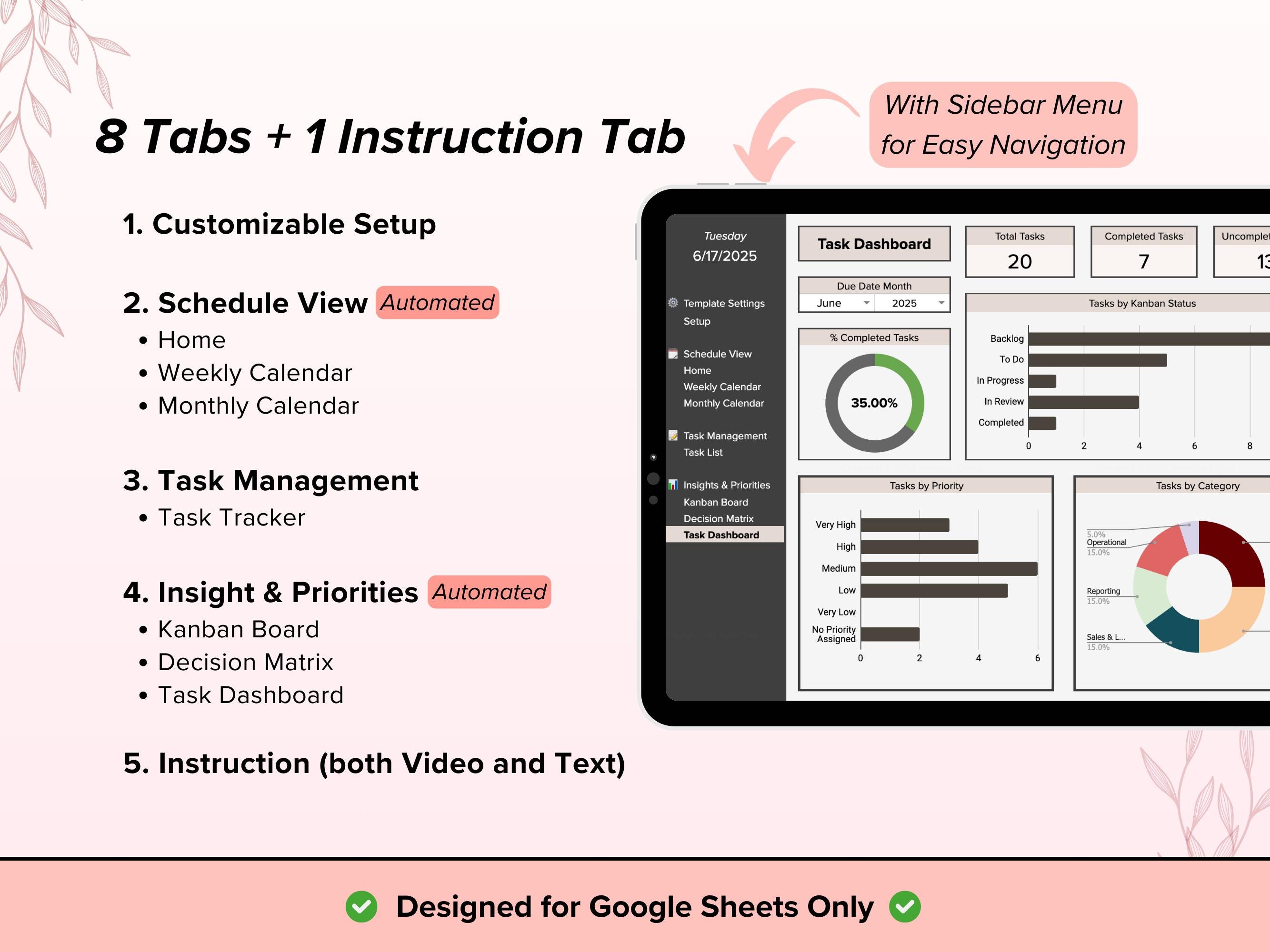 Task Tracker Google Sheets, Task Calendar, Kanban Board, Eisenhower ...