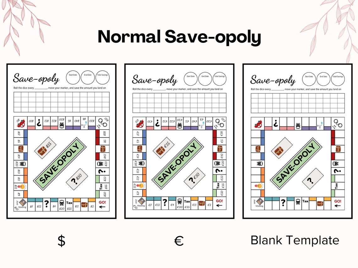 Saveopoly Savings Challenge, Printable Savings Game, Money Tracker ...