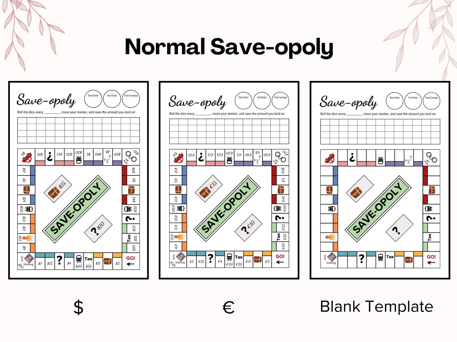 Saveopoly Savings Challenge, Printable Savings Game, Money Tracker ...