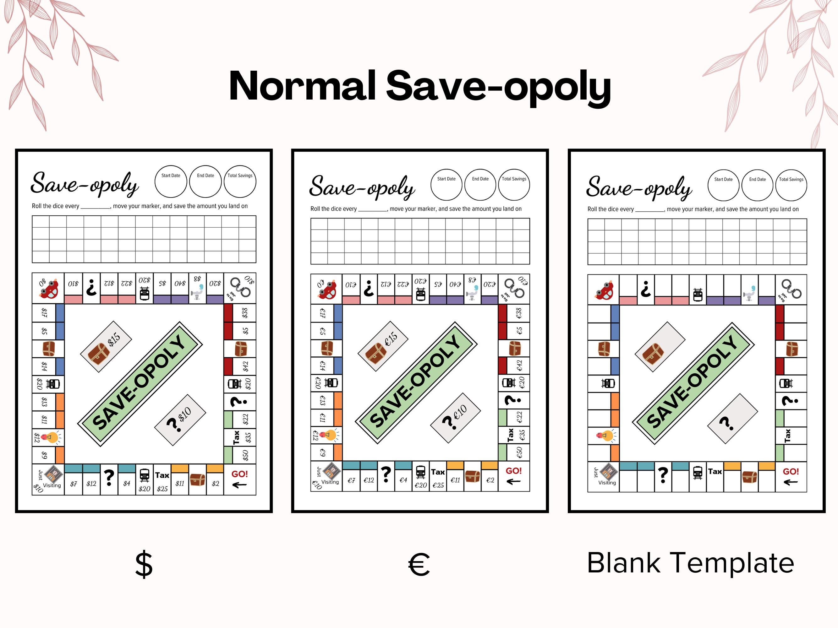 Saveopoly Savings Challenge, Printable Savings Game, Money Tracker ...