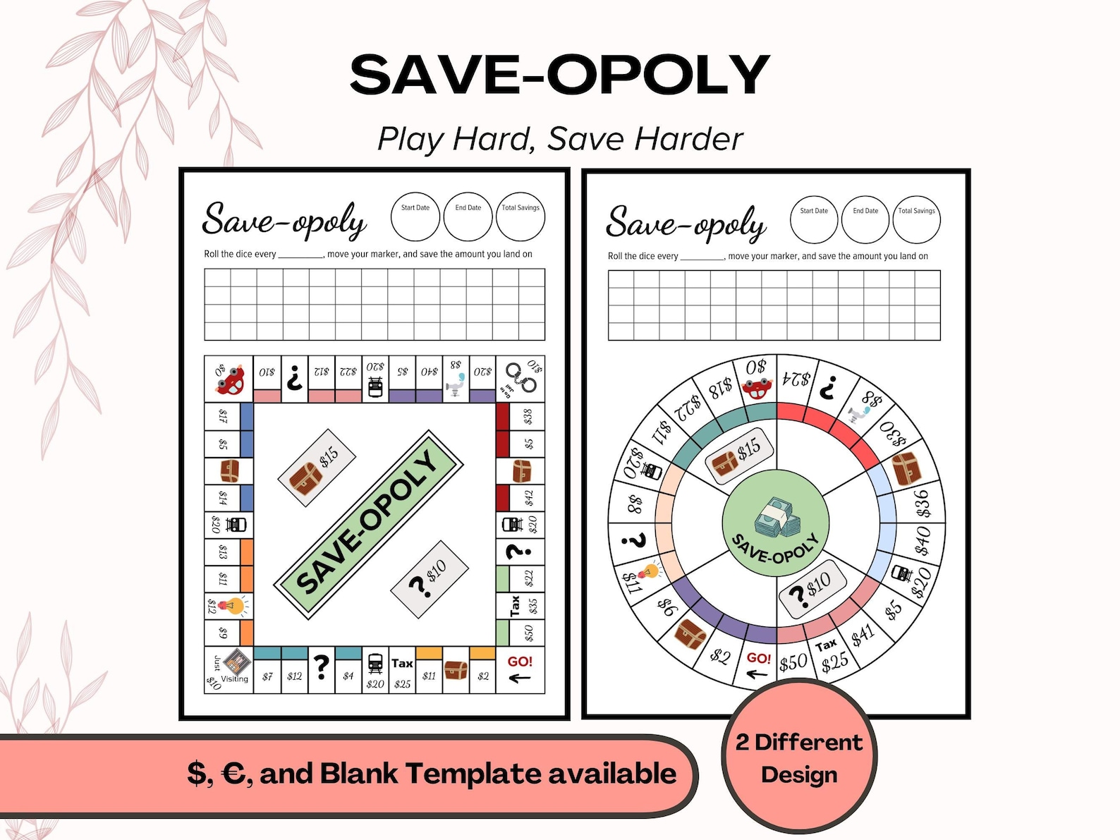 Saveopoly Savings Challenge, Printable Savings Game, Money Tracker ...