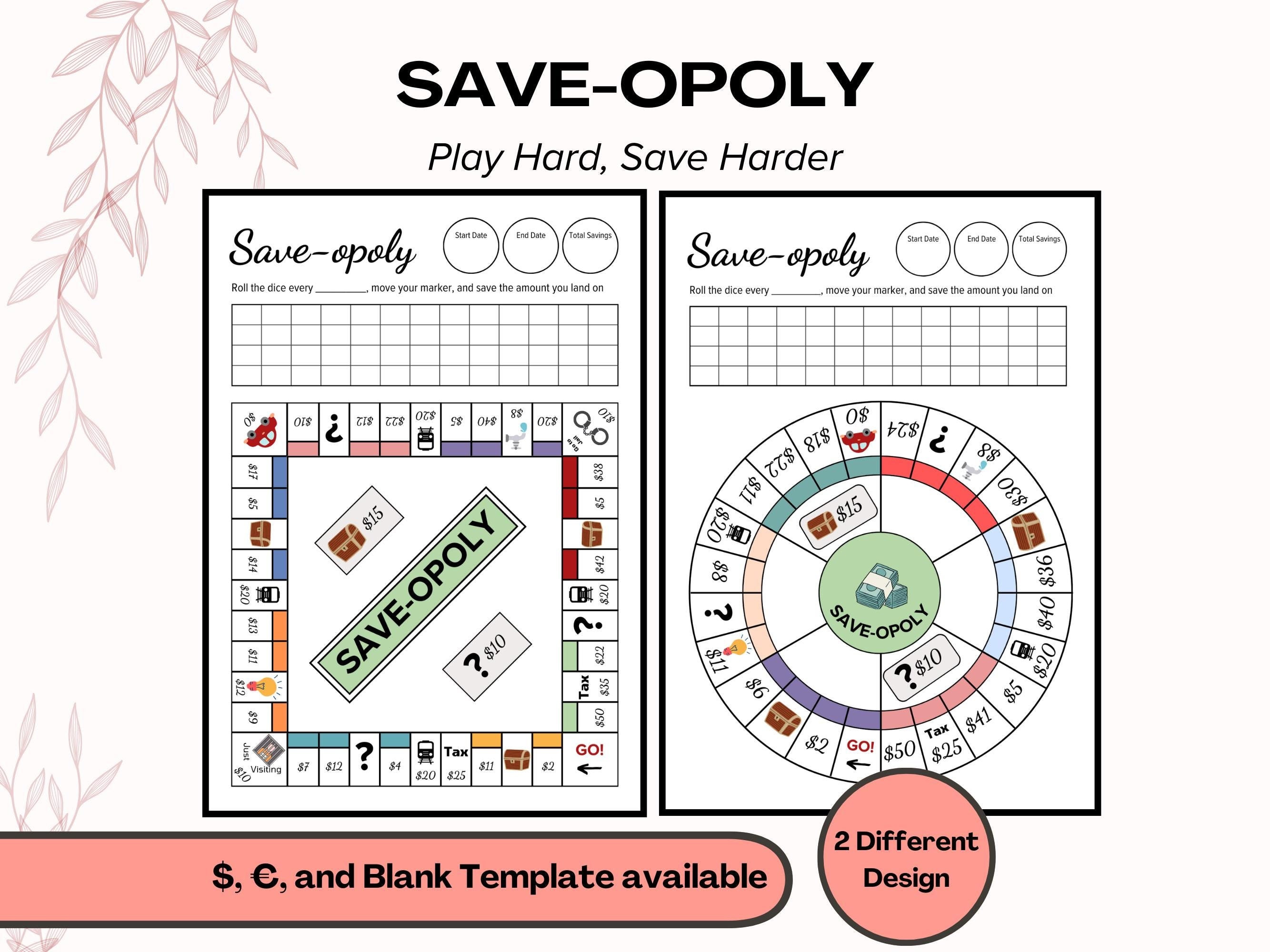 Saveopoly Savings Challenge, Printable Savings Game, Money Tracker ...