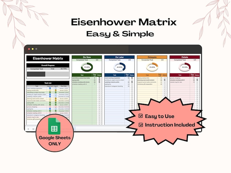 Eisenhower Matrix Task Priority Tracker, Brain Dump Decision Planner ...
