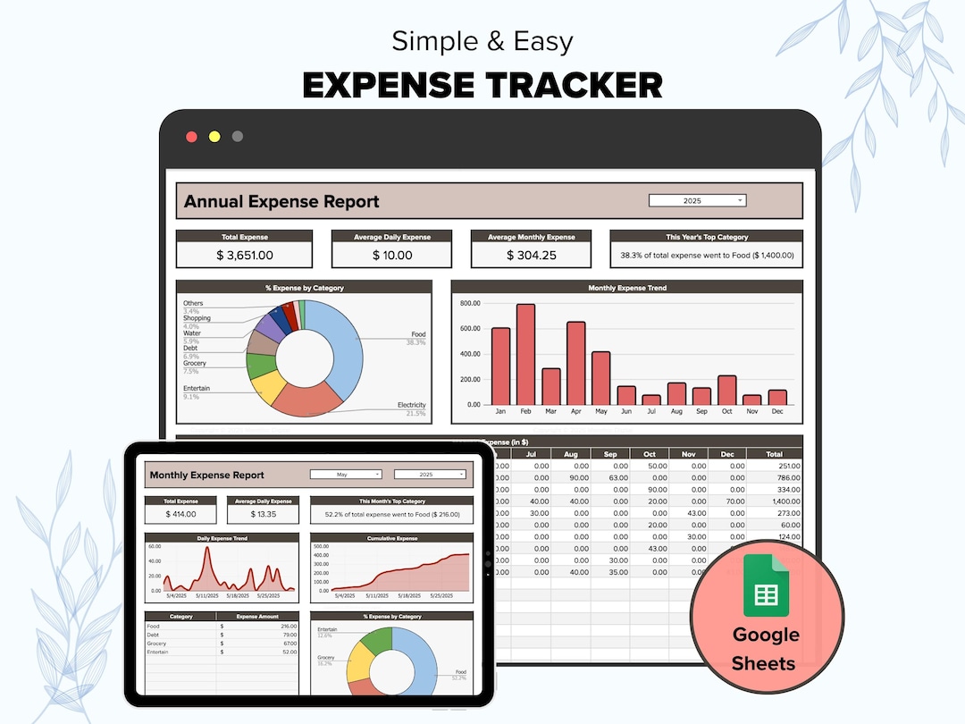 Expense Tracker Google Sheets Template, Spending Tracker, Personal ...