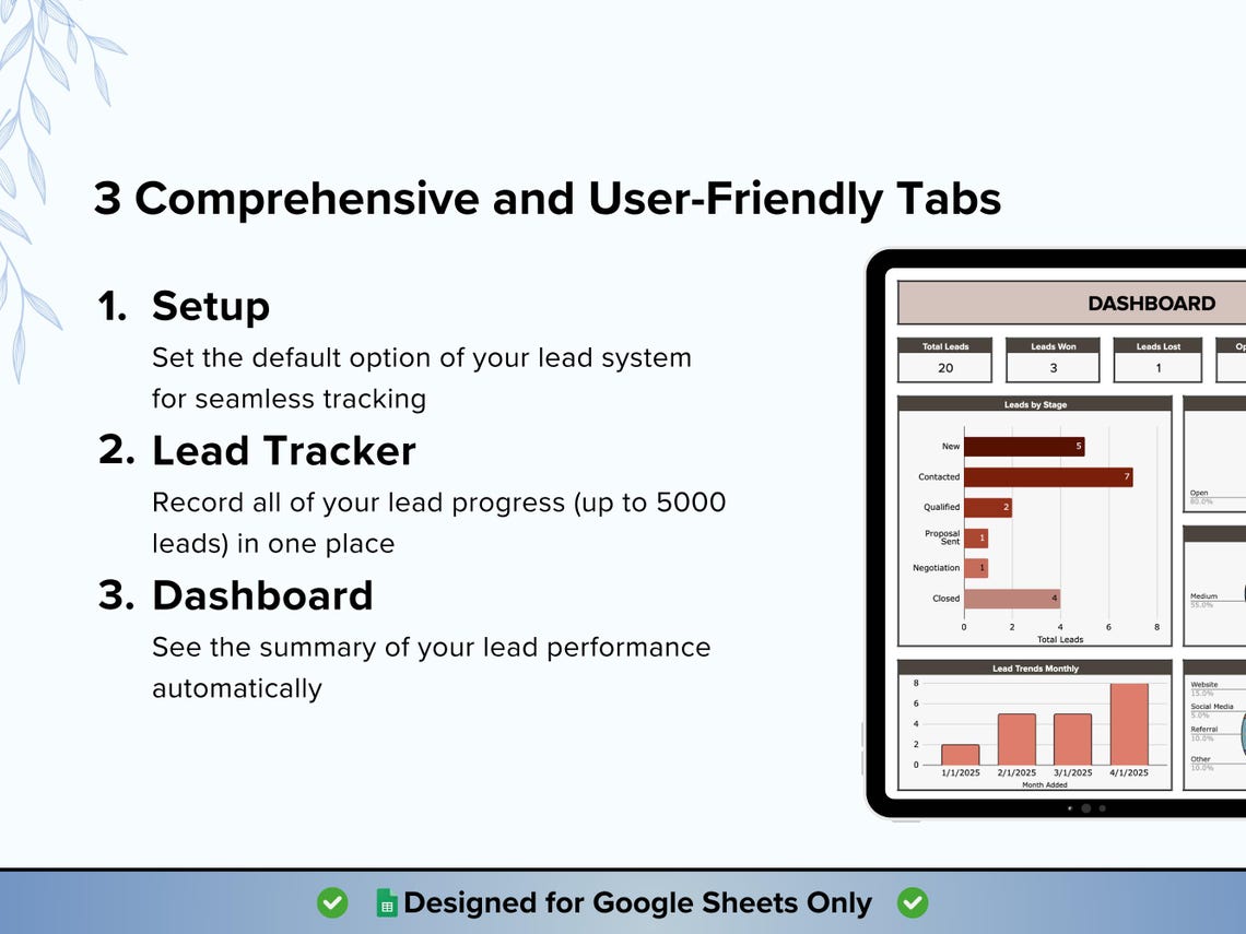 Lead Tracker Google Sheets Template: Lead Management Dashboard (digital ...