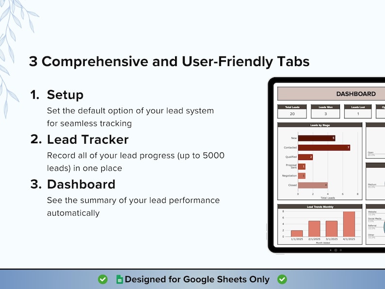 Lead Tracker Google Sheets Template: Lead Management Dashboard (digital ...