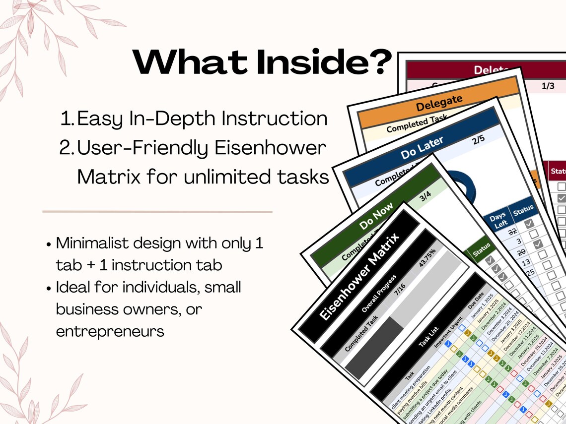 Eisenhower Matrix Task Priority Tracker, Brain Dump Decision Planner ...