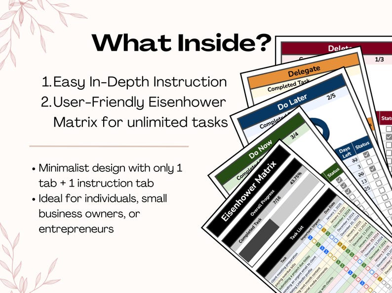 Eisenhower Matrix Task Priority Tracker, Brain Dump Decision Planner ...