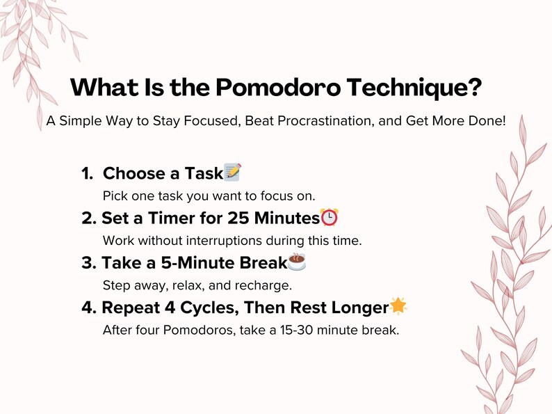 Pomodoro Planner Tools, Printable Productivity Planner, Work Day ...