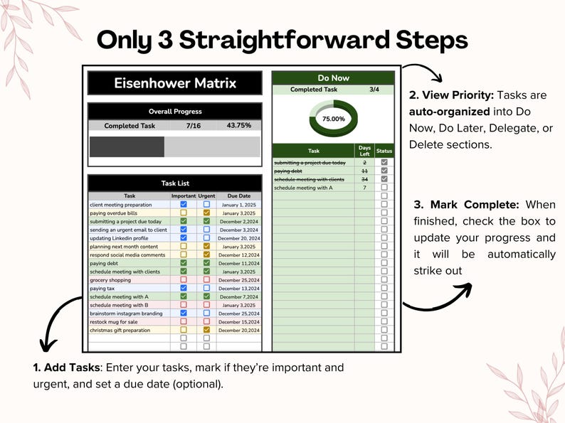 Eisenhower Matrix Task Priority Tracker, Brain Dump Decision Planner ...