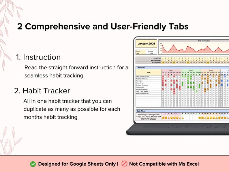 Habit Tracker Spreadsheet, Daily Habit Planner Digital, Monthly Goal ...
