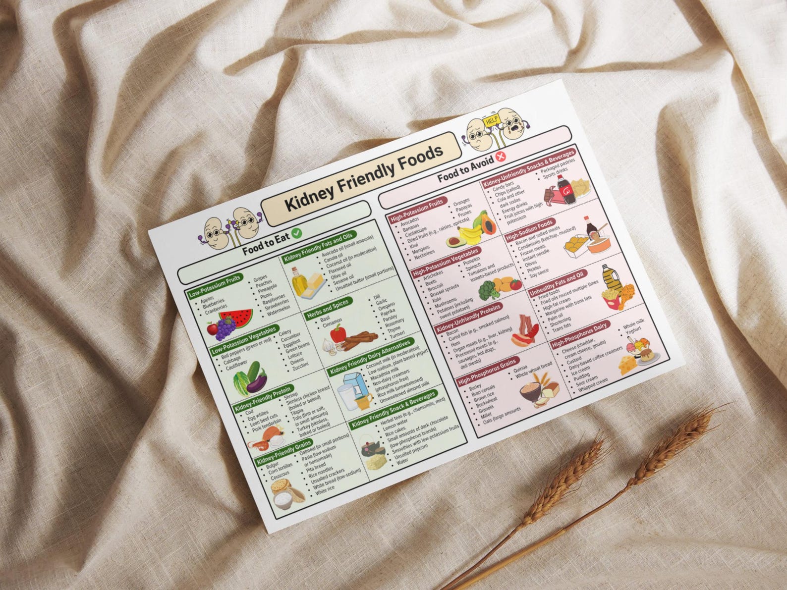 Kidney Friendly Food List Printable, Kidney Diet Chart, Low Potassium ...