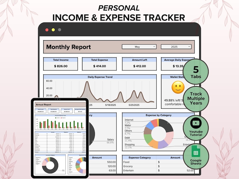 Income and Expense Tracker Google Sheets, Personal Finance Dashboard ...