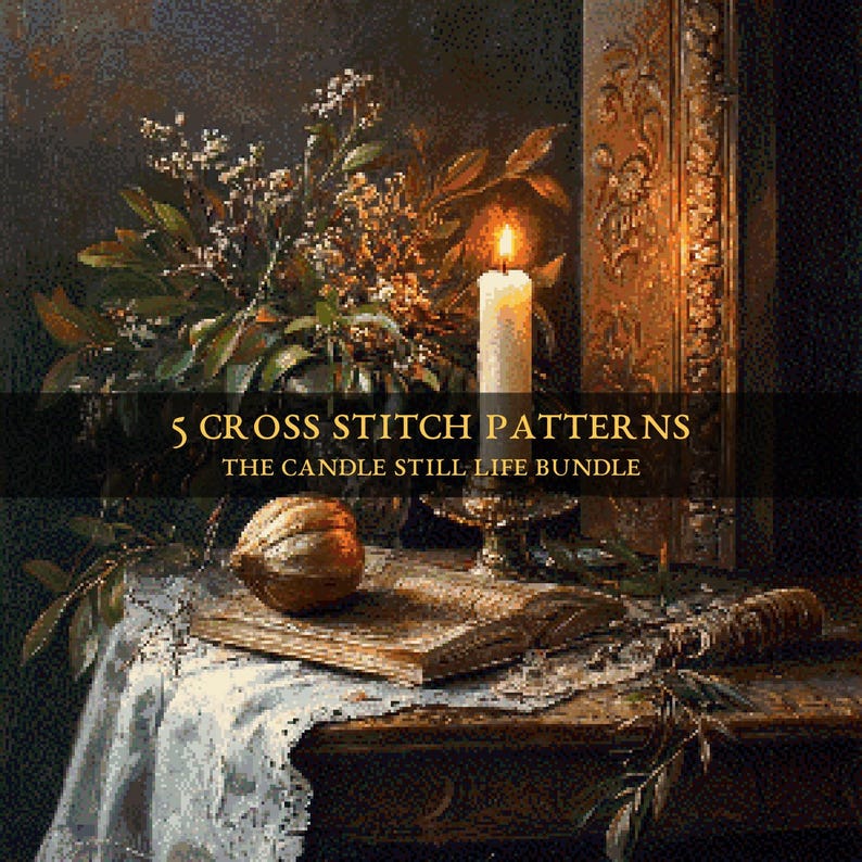 5 Cross Stitching Patterns the Candle Still Life Bundle - Etsy