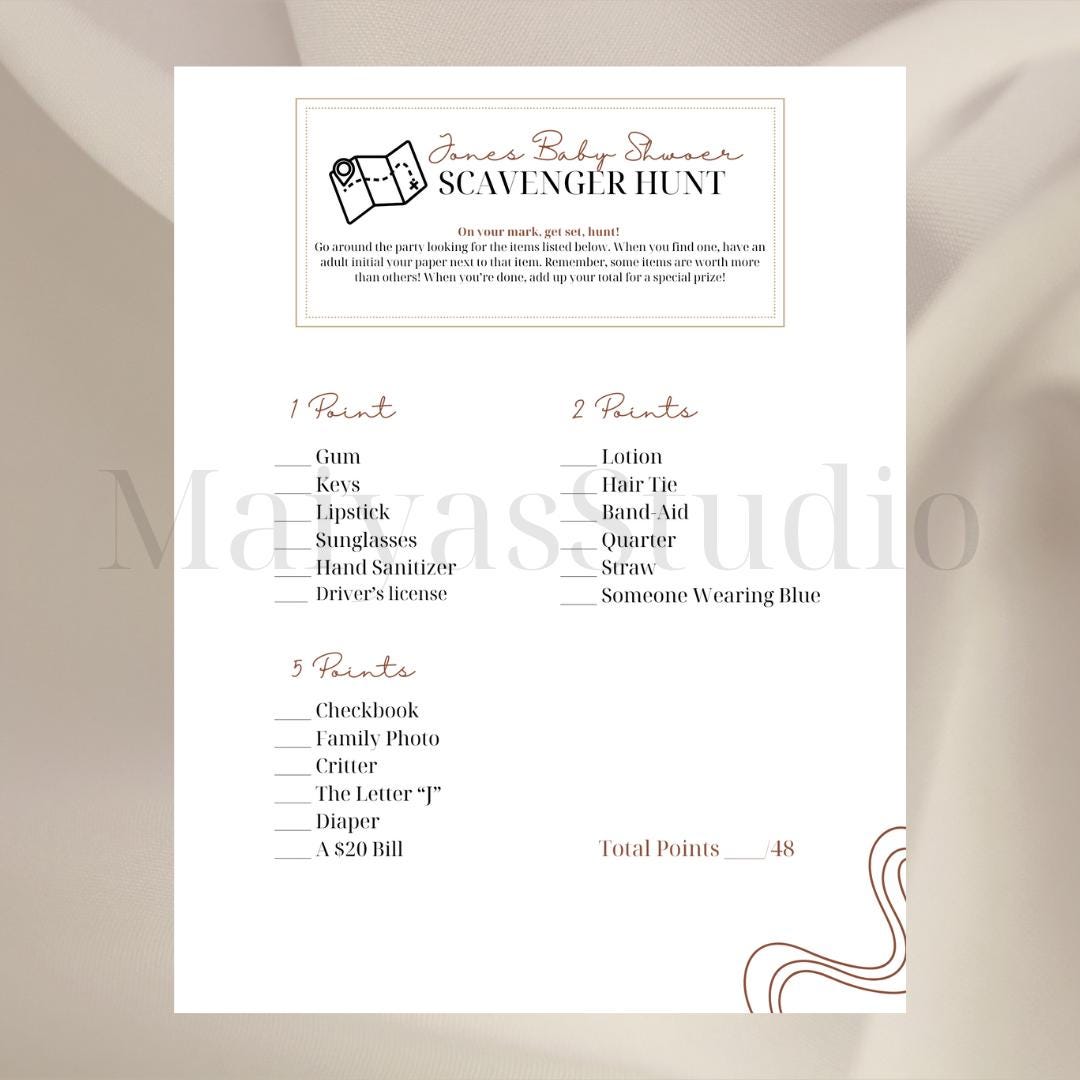Scavenger Hunt Baby Shower Game Printable, Customizable Digital ...
