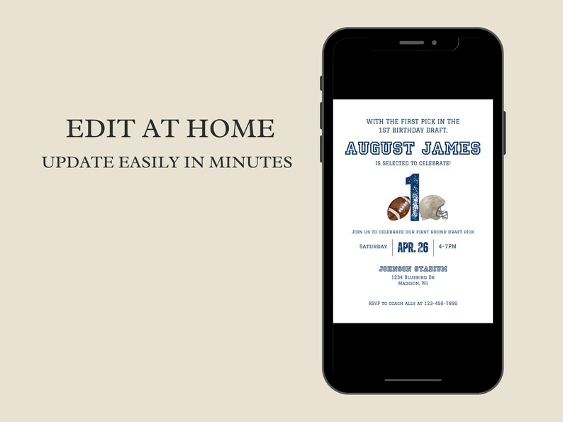 Printable Birthday Party Invitation, Football, Digital, First Birthday ...