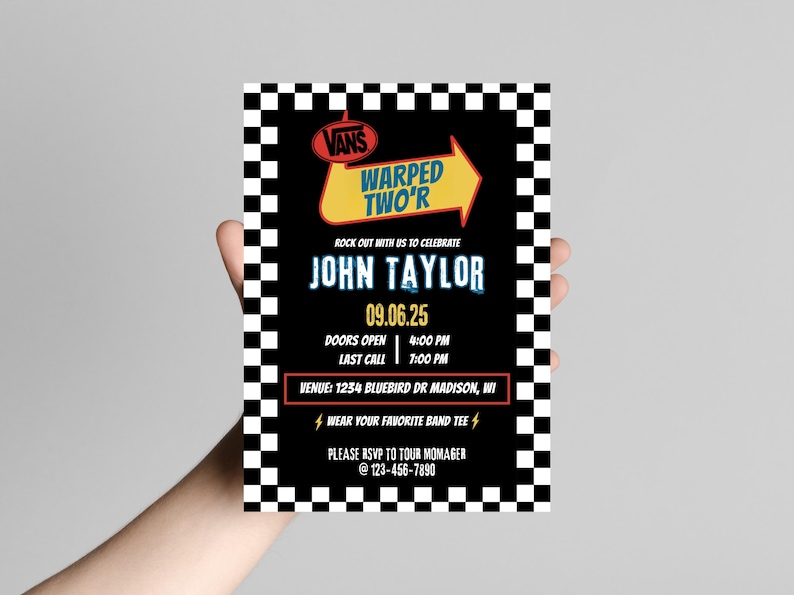 Printable Birthday Party Invitation, Warped Tour, Punk Rock, Emo, Two ...