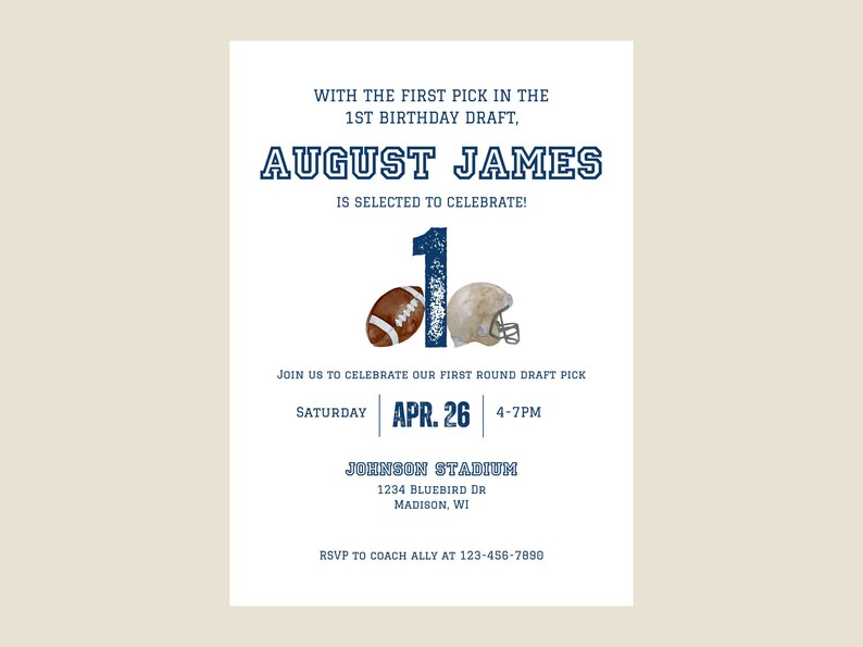 Printable Birthday Party Invitation, Football, Digital, First Birthday ...