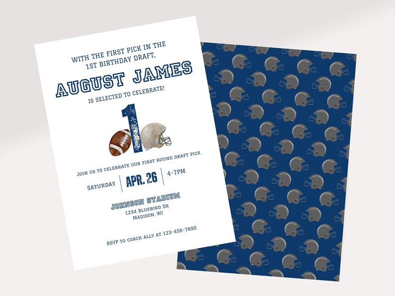 Printable Birthday Party Invitation, Football, NFL Draft, Digital ...