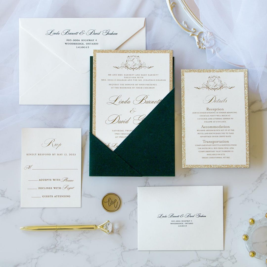Velvet Pocket Wedding Invitation Suite: Custom Elegant Invites - Etsy