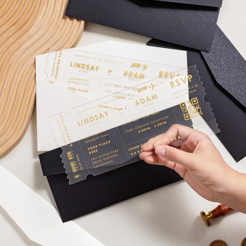 Custom Acrylic Ticket Wedding Invite, Destination Wedding Invite ...