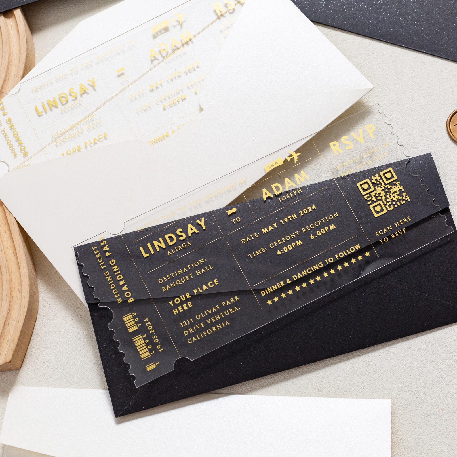 Custom Acrylic Ticket Wedding Invite, Destination Wedding Invite ...