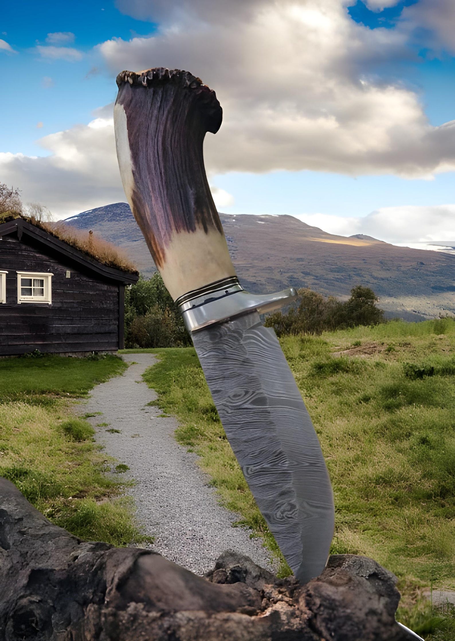 Custom Handmade Real Damascus Steel Hunting Knife – Stag Crown Handle ...