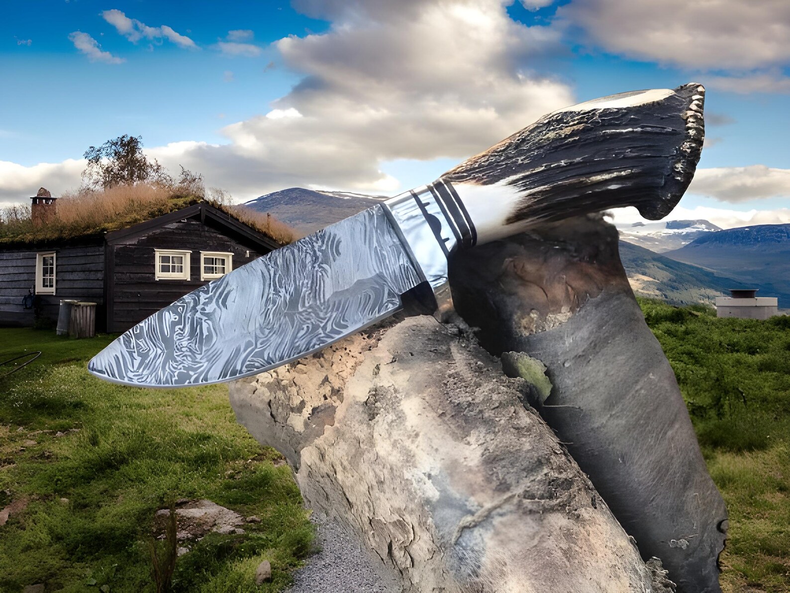 Custom Handmade Real Damascus Steel Hunting Knife – Stag Crown Handle ...