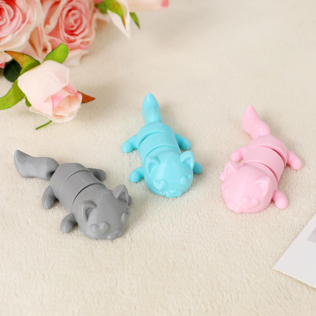3D Printed Heart-eyed Cat STL File, Flexible Cat 3D Printable File ...