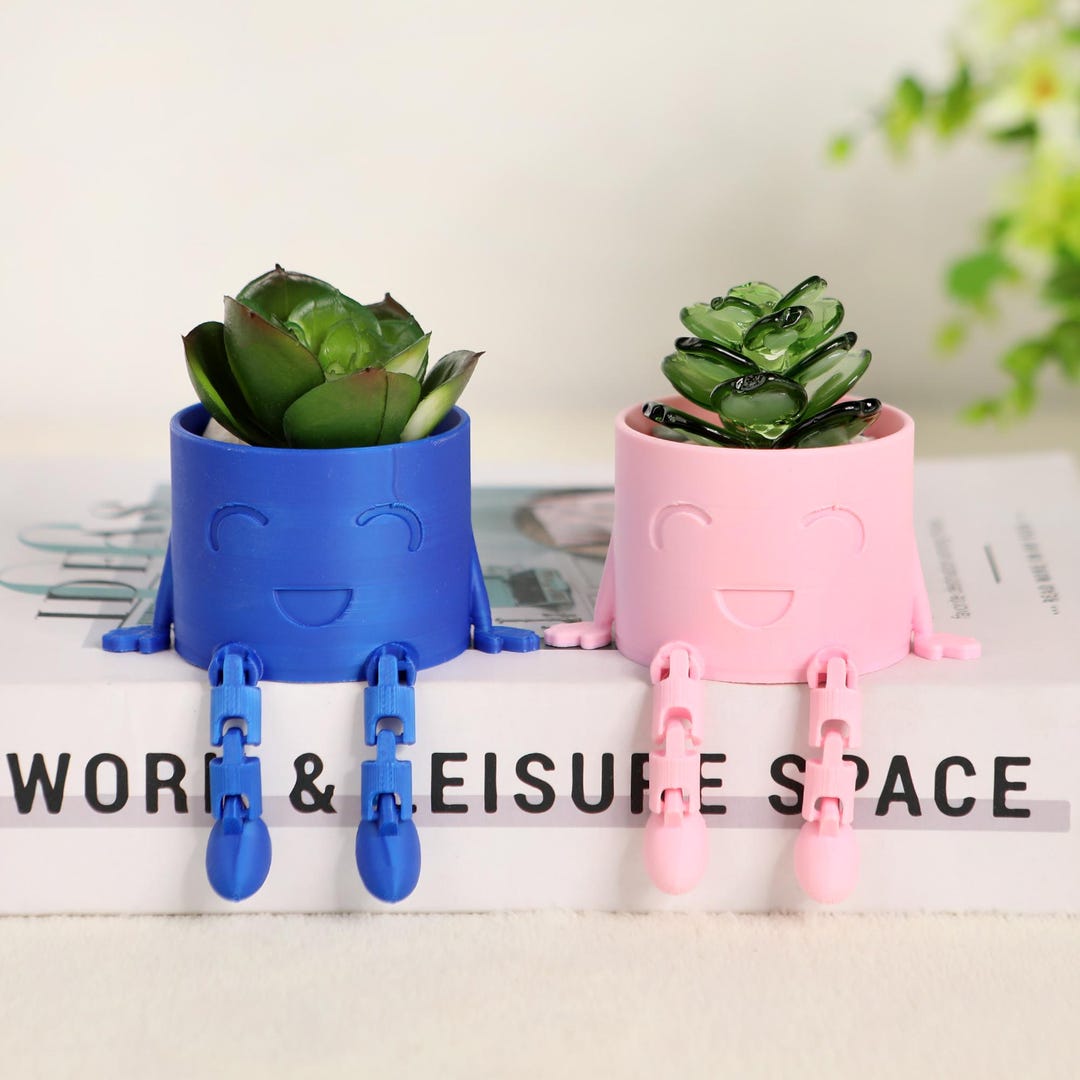 3D Printed Plant Pot With Flexible Legs, Smiley Face Small Pot, Desk ...