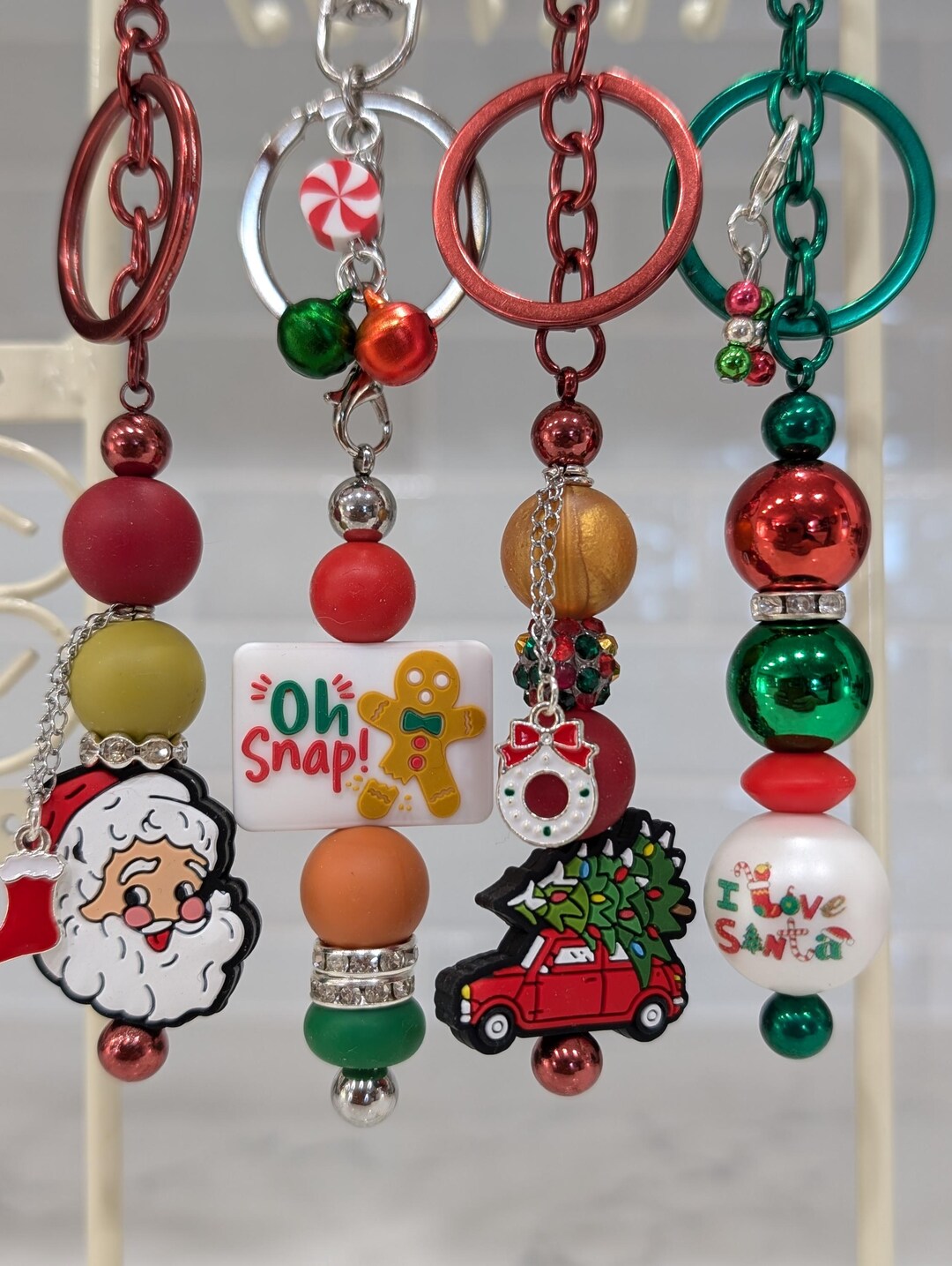 Christmas Beaded Keychain: Santa, Gingerbread, Glass Ball Purse Charm ...