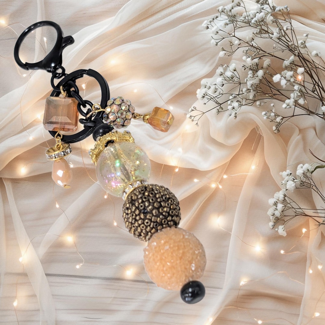 GOLDEN TAN THEMED Beaded Keychain | Bag Charm | Includes Jesse James ...