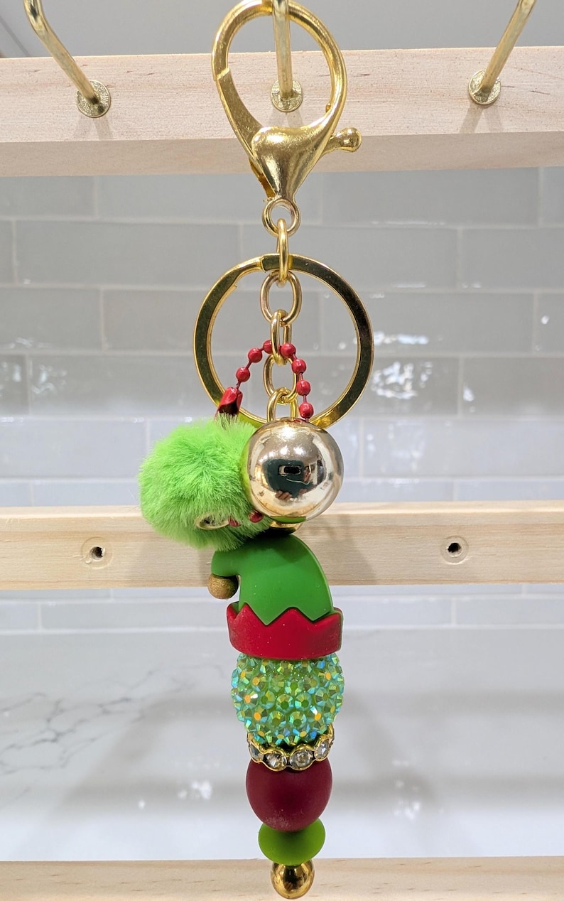 Christmas Beaded Keychain | Bag Charm: Red Truck, Package, Sparkly, Elf ...