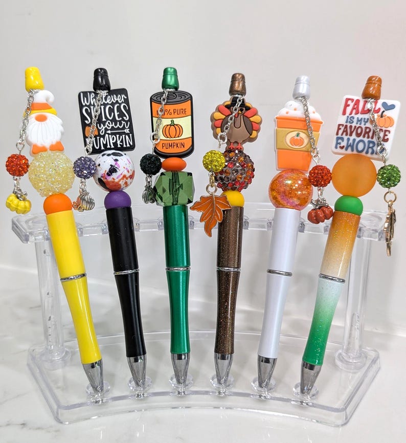 Fall Beaded Pen: Turkey, Gnome, Pumpkin Latte Charms - Refillable - Etsy