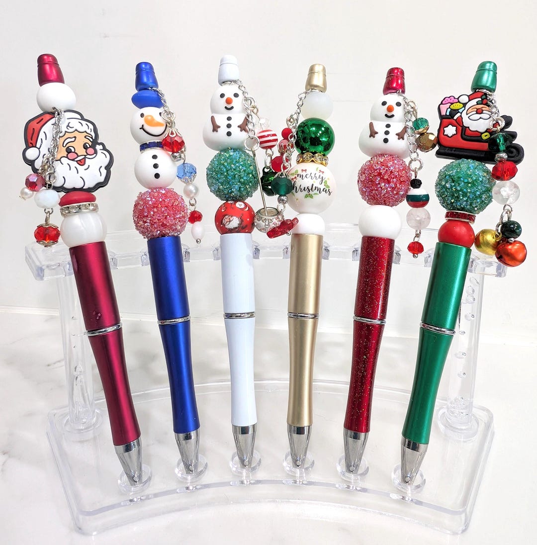 Beaded Christmas Pens: Snowman & Santa Beaded Pens, Refillable Ink ...