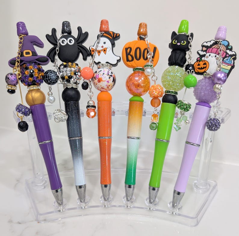 Beaded Halloween Pens: Spooky Black Cat, Spider, Ghost & Pumpkin - Etsy
