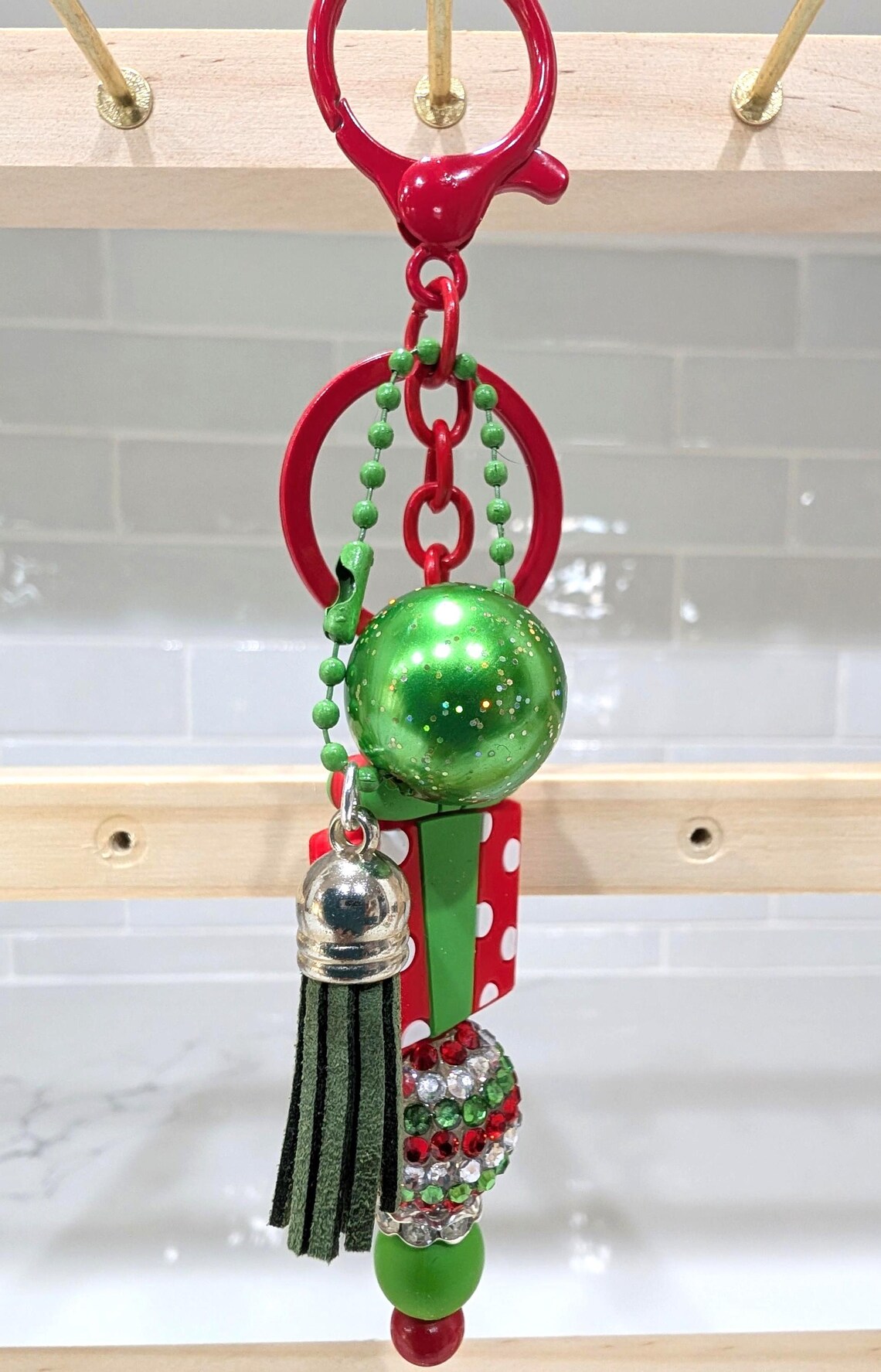 Christmas Beaded Keychain | Bag Charm: Red Truck, Package, Sparkly, Elf ...