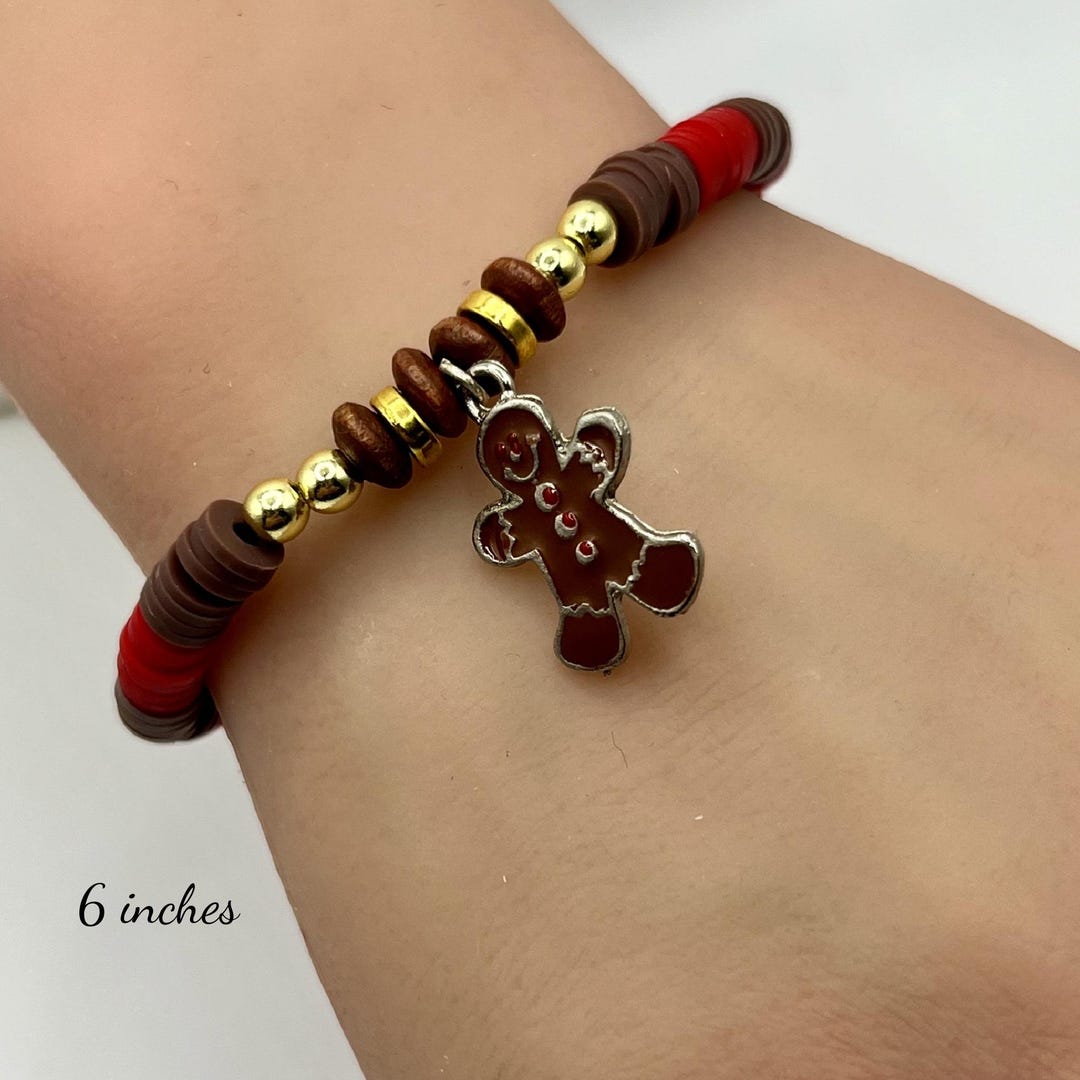 Gingerbread Charm Clay Bracelet for Girls, Handmade Charm Bracelet ...