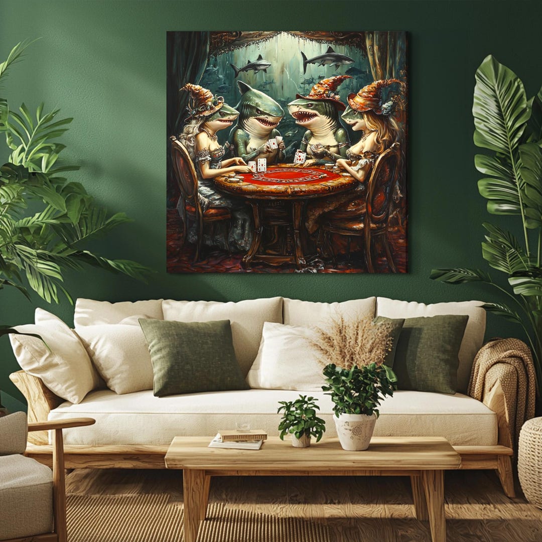 Sharks Playing Poker Wall Decor Modern Poker Wall Art, Large Poker ...