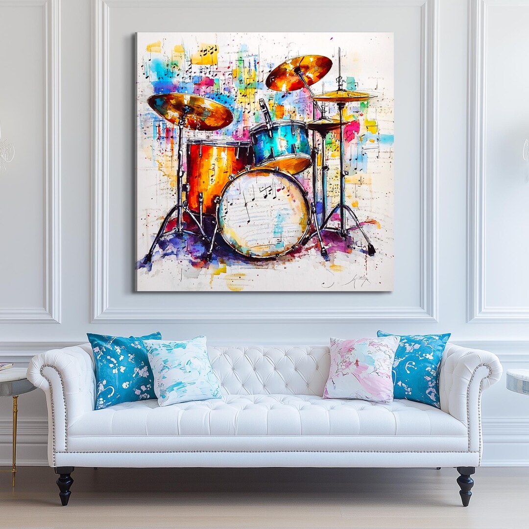 Watercolor Drums Wall Art - Modern Drums Canvas Print, Large Drums Wall ...