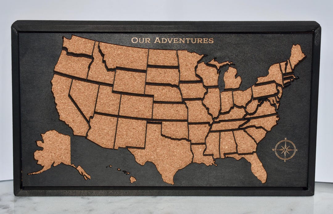 Wooden USA Map With 50 Pins, Personalized Cork Map, Custom United ...