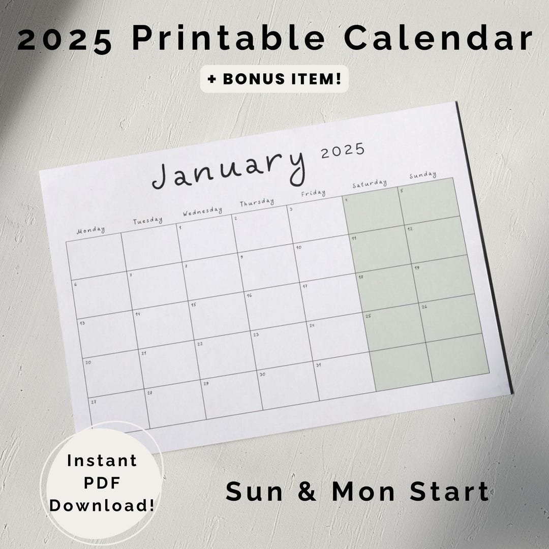 Printable New Year 2025 Minimalist Calendar, Monthly Planner 2025, 12 ...