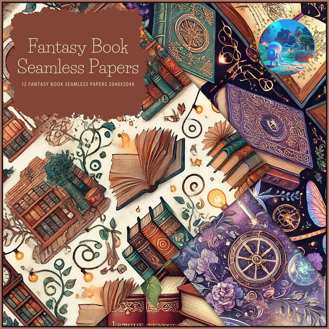 Fantasy Book Seamless Digital Paper Set – 12 Magical Library ...