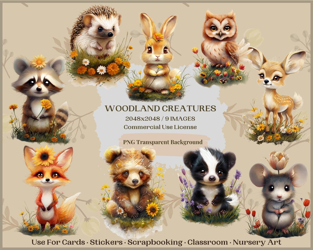 Woodland Animal Clipart Set – 9 Cute Forest Animal Pngs With ...