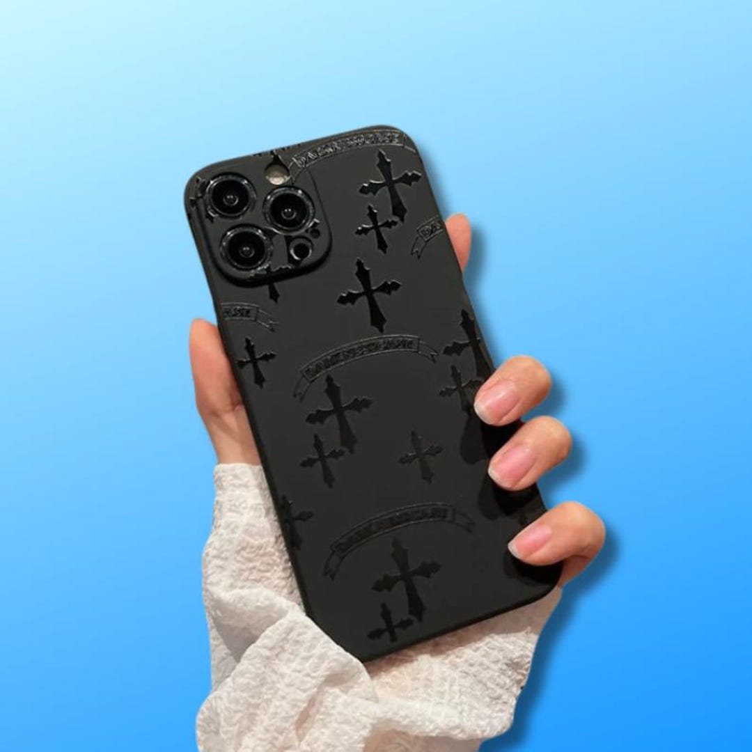 Matte Black Phone Case, Cross Design, Protective Shockproof Cover ...